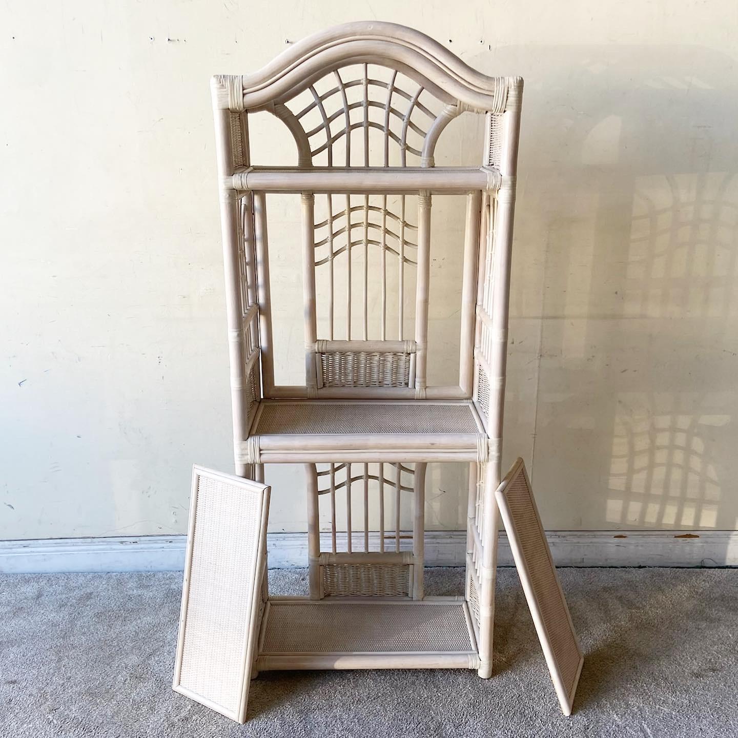 Boho Chic White Bamboo Rattan and Wicker Etagere / Bookcase For Sale at ...
