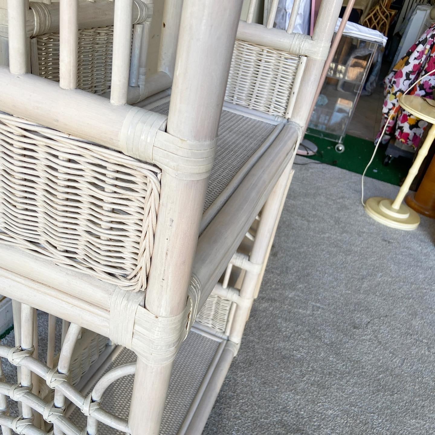 Boho Chic White Bamboo Rattan and Wicker Etagere / Bookcase For Sale at ...