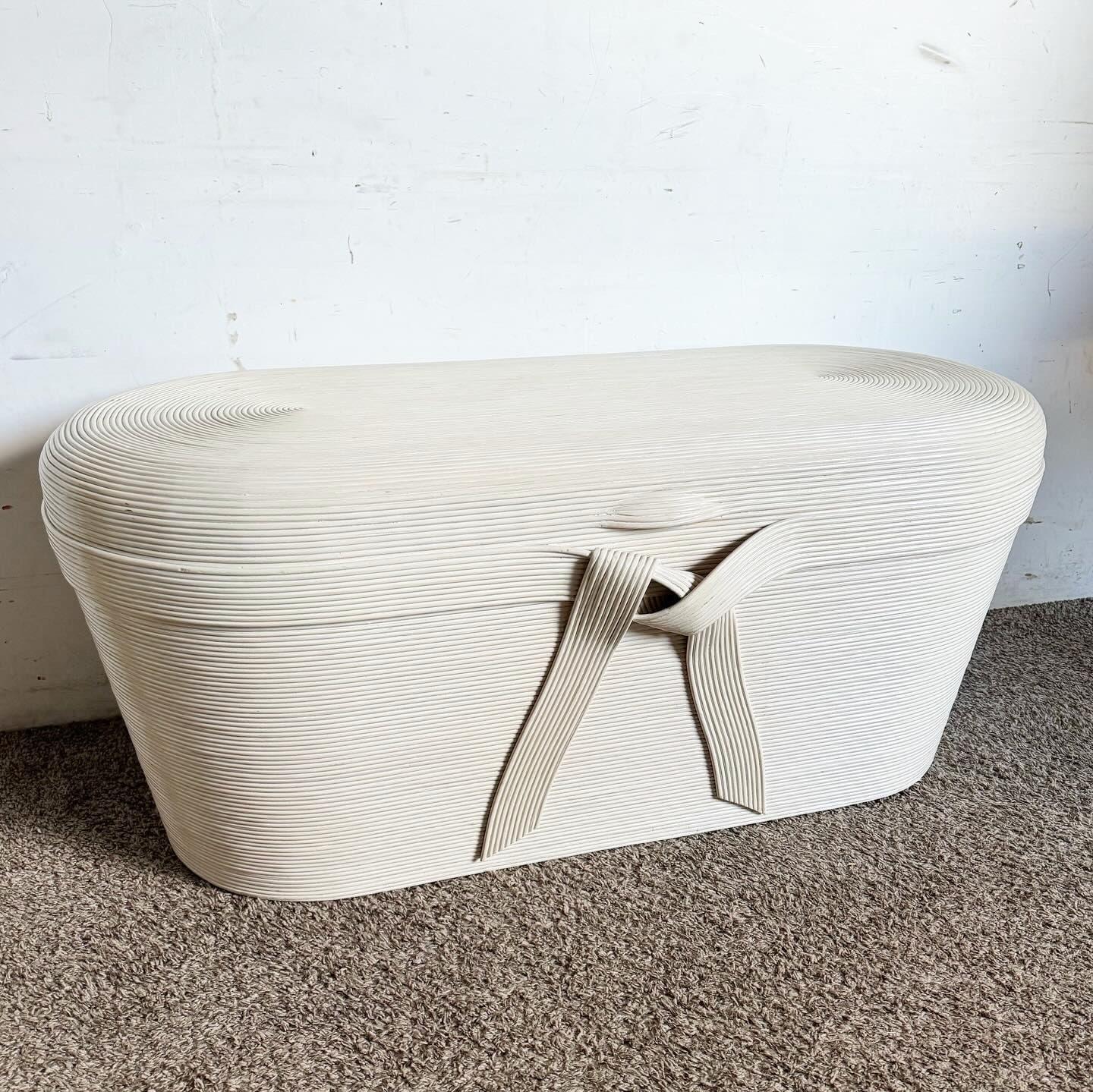 Boho Chic White Washed Ribbon Pencil Reed Storage Chest/Trunk For Sale ...