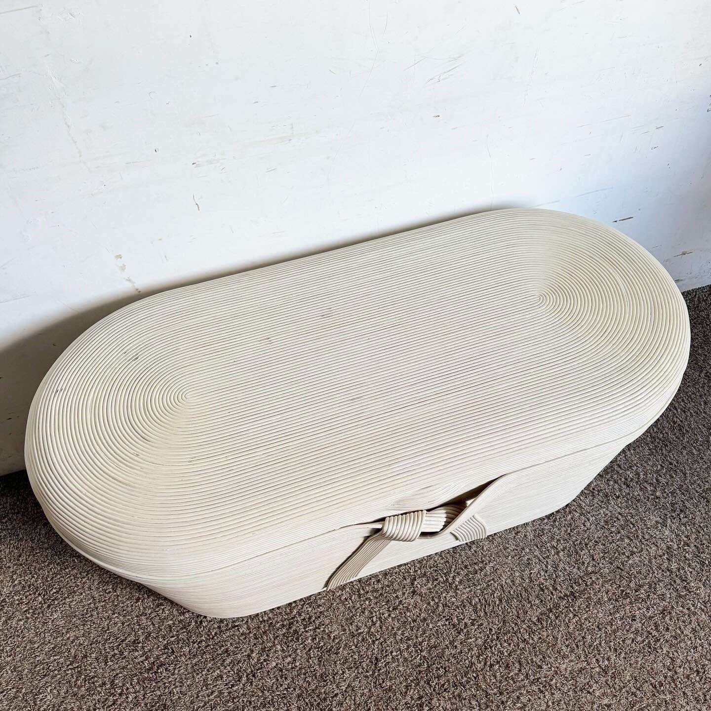 Boho Chic White Washed Ribbon Pencil Reed Storage Chest/Trunk For Sale ...