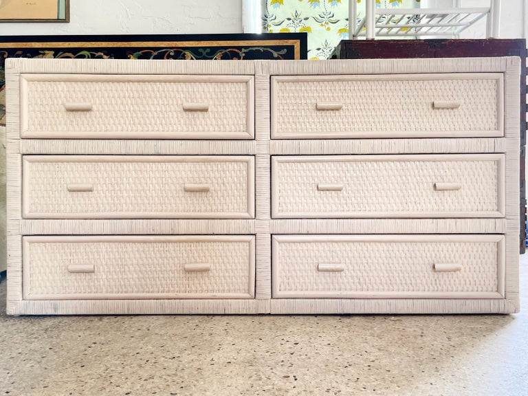 Boho Chic White Washed Six Drawers Rattan Bielecky Brothers Double ...