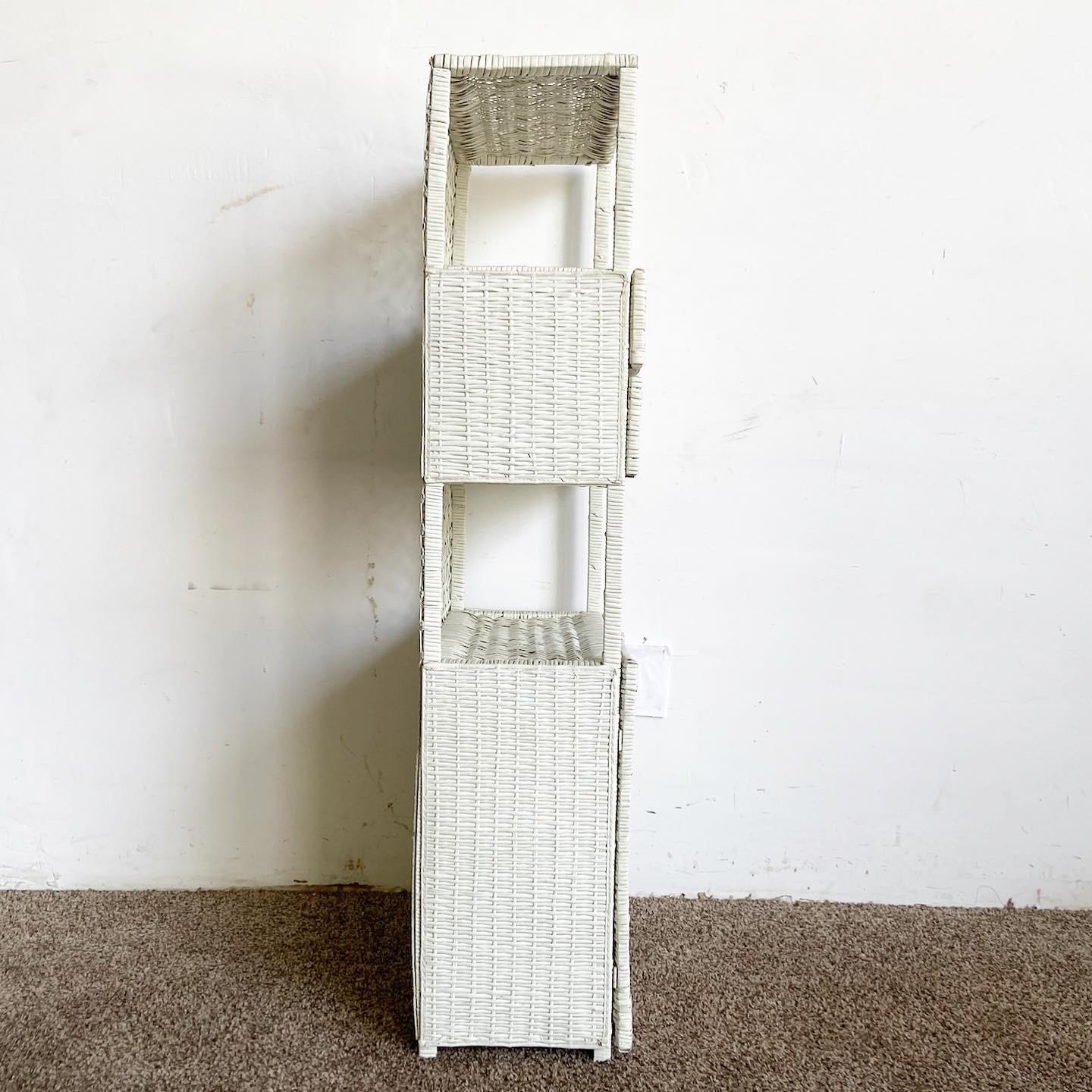 Boho Chic White Wicker Etagere For Sale at 1stDibs