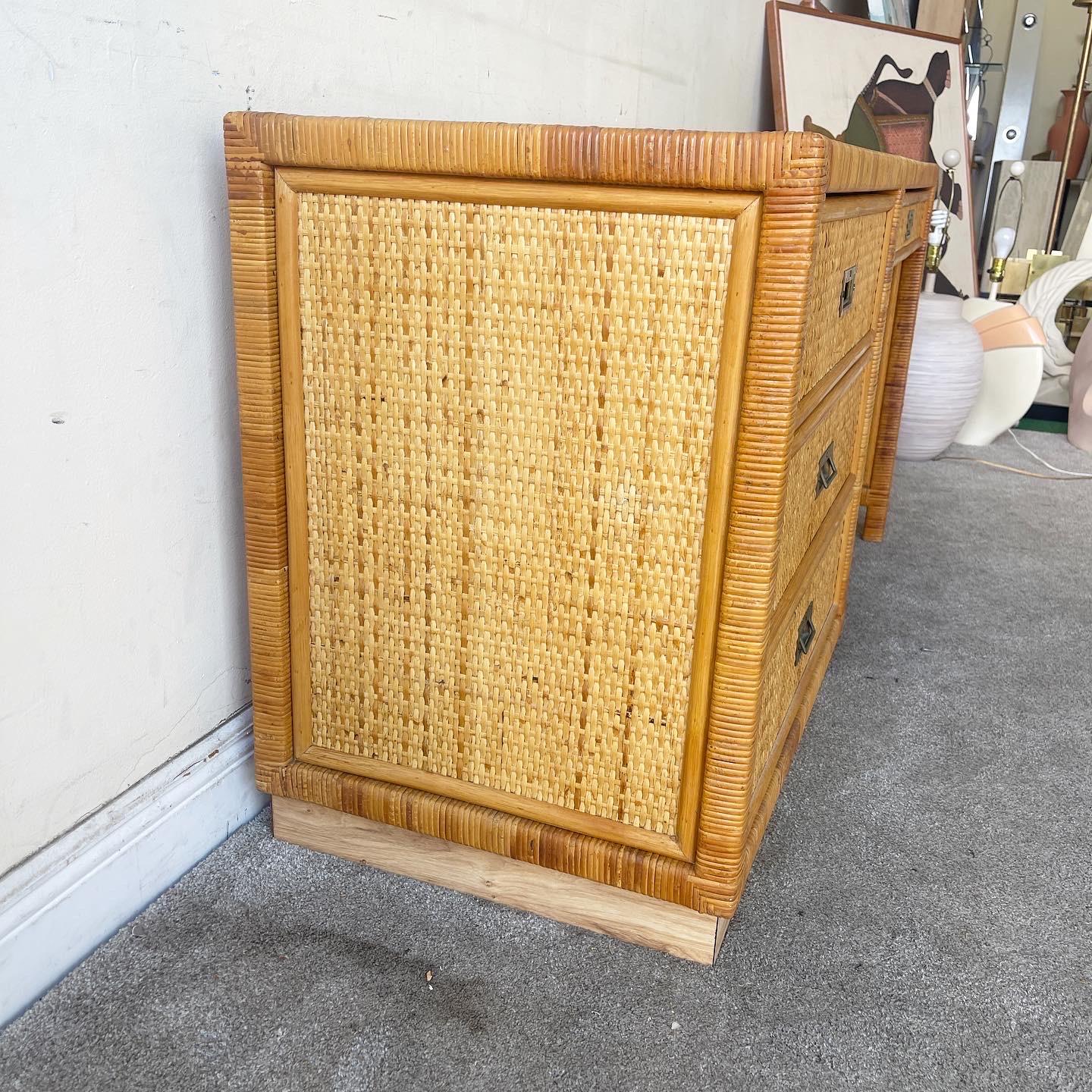 Boho Chic Wicker and Rattan Desk With Woodgrain Laminate For Sale at ...