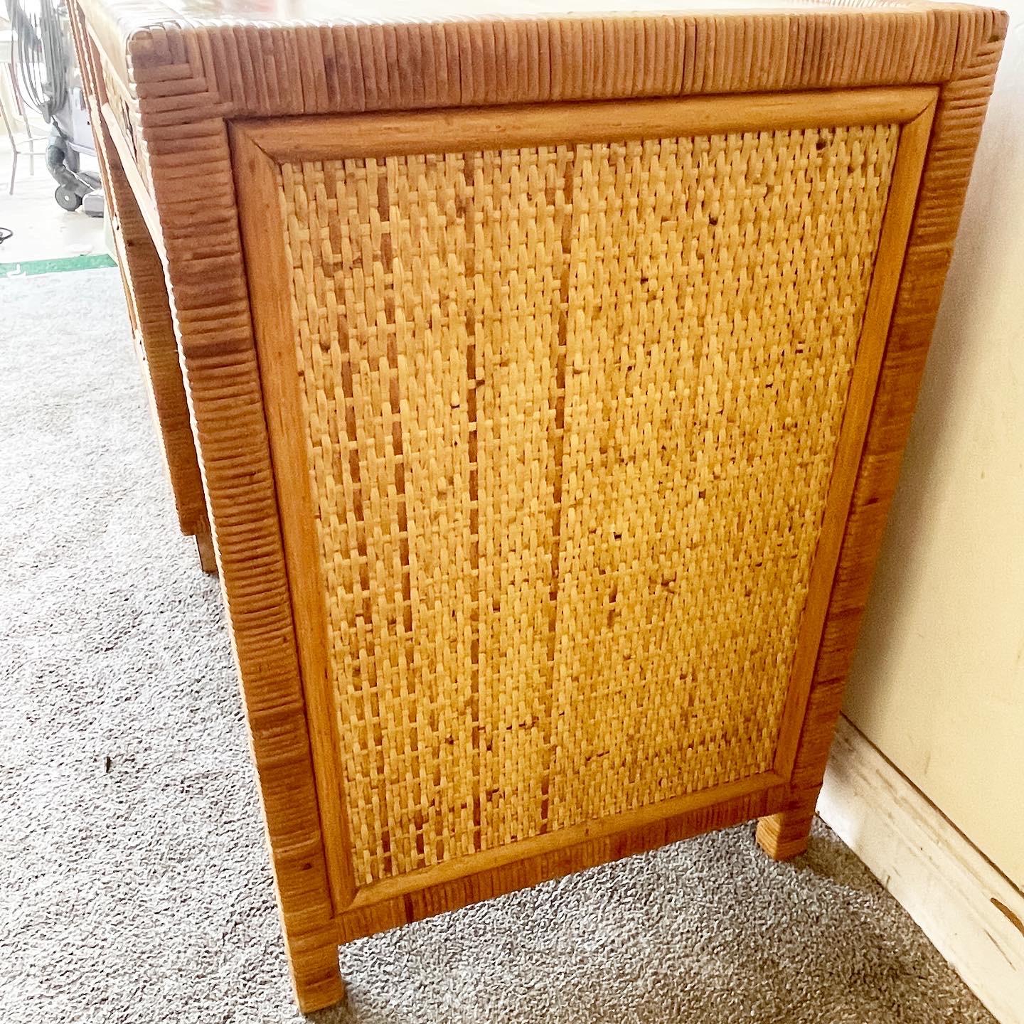 Boho Chic Wicker and Rattan Desk With Woodgrain Laminate For Sale at ...