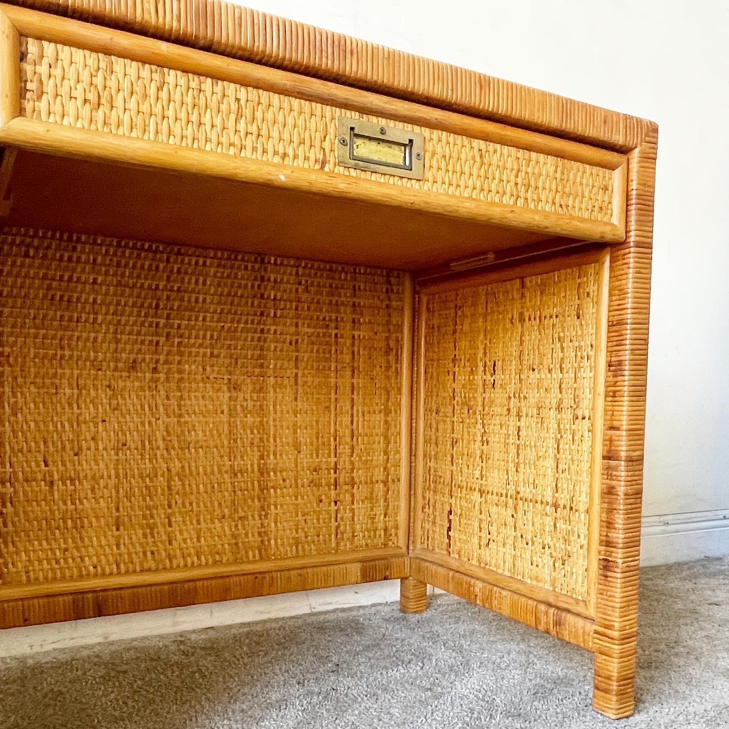 Boho Chic Wicker and Rattan Desk With Woodgrain Laminate For Sale at ...