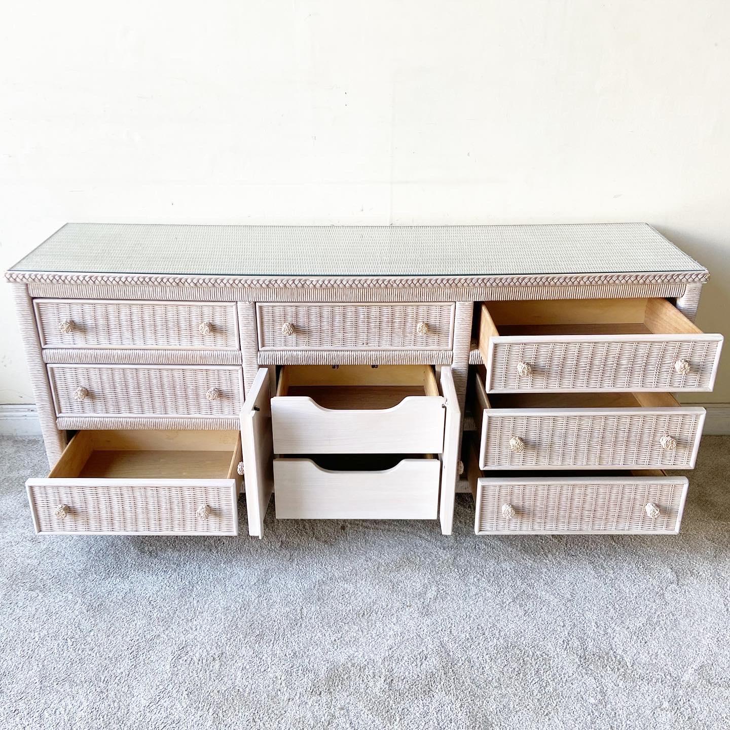Boho Chic Wicker and Rattan Lowboy Dresser by Henry Link For Sale at ...