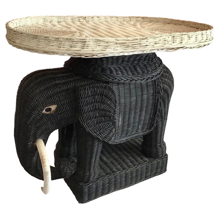 Boho Chic Wicker Elephant Cocktail Table For Sale at 1stDibs