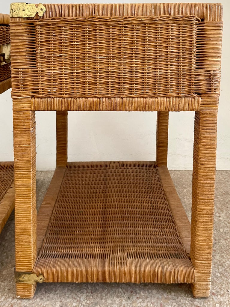 Boho Chic Wicker Rattan Nightstands, a Pair For Sale at 1stDibs
