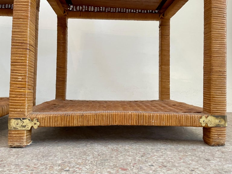 Boho Chic Wicker Rattan Nightstands, a Pair For Sale at 1stDibs
