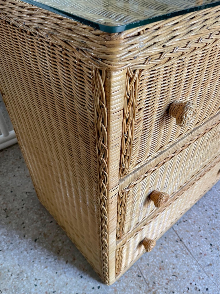 Boho Chic Wicker Six Drawer Dresser For Sale at 1stDibs