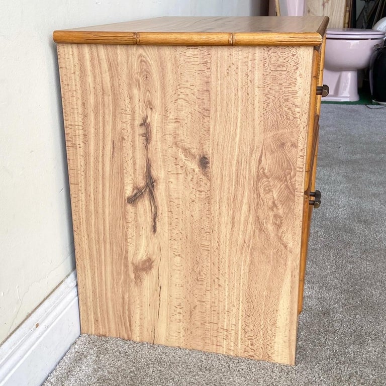 Boho Chic Wood Grain Laminate Faux Bamboo and Wicker Nightstand For ...