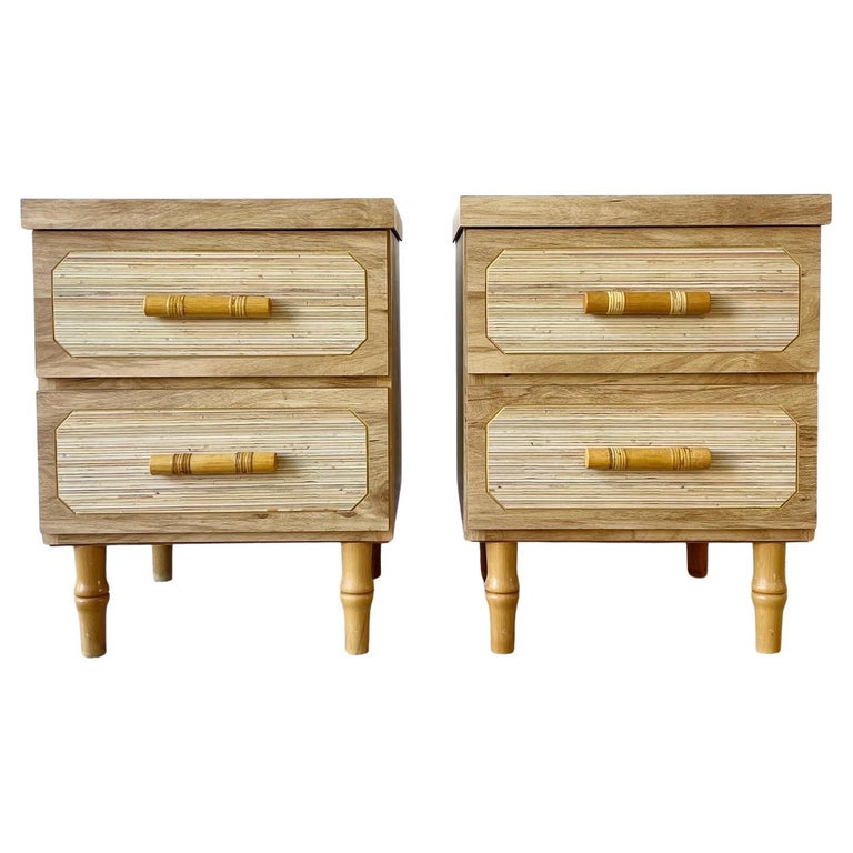 Boho Chic Woodgrain Laminate and Faux Bamboo Nightstands, a Pair For ...