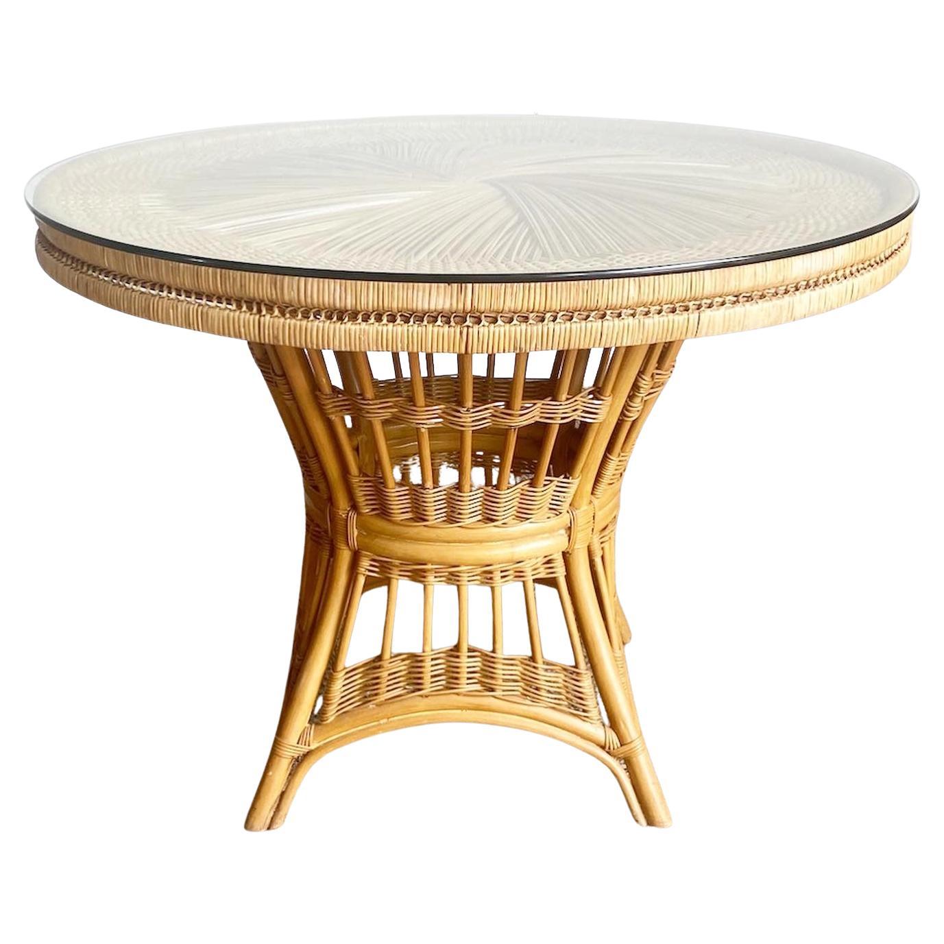 Boho Chic Woven Buri Rattan Wicker Bamboo Dining Table For Sale At 1stdibs