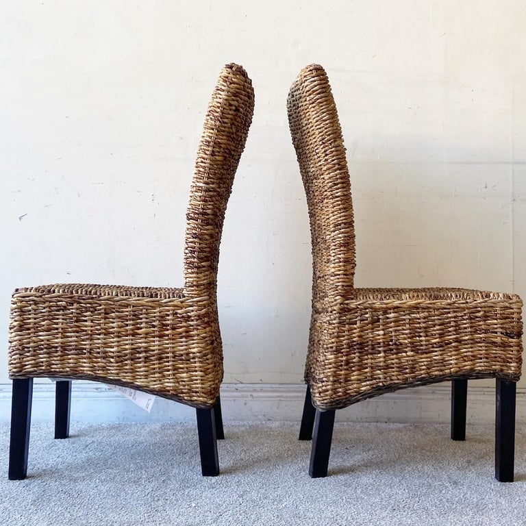Boho Chic Woven Sea Grass Dining Chairs For Sale at 1stDibs