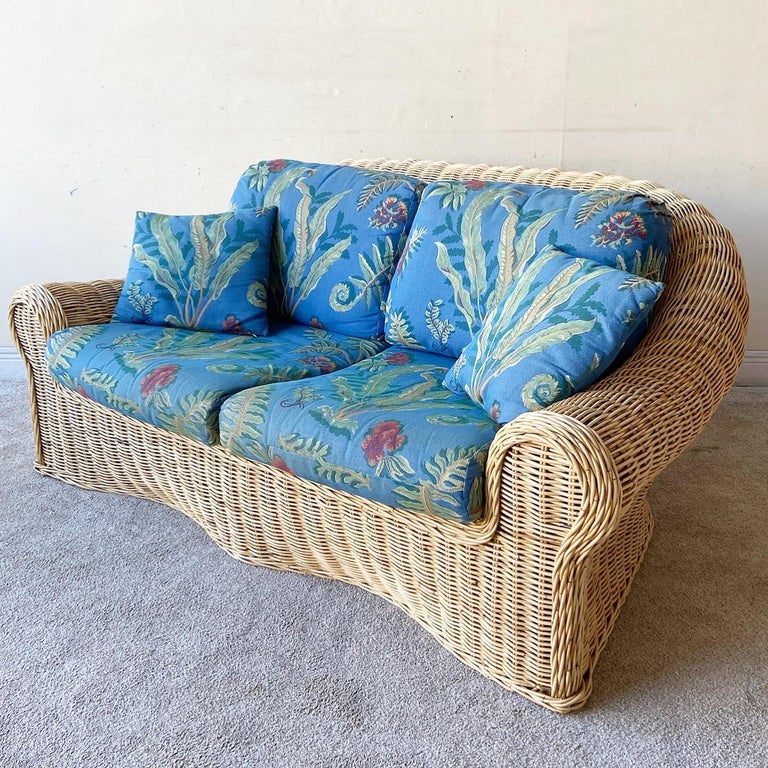 Boho Chic Woven Wicker Sofa For Sale at 1stDibs