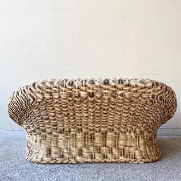 Boho Chic Woven Wicker Sofa For Sale at 1stDibs