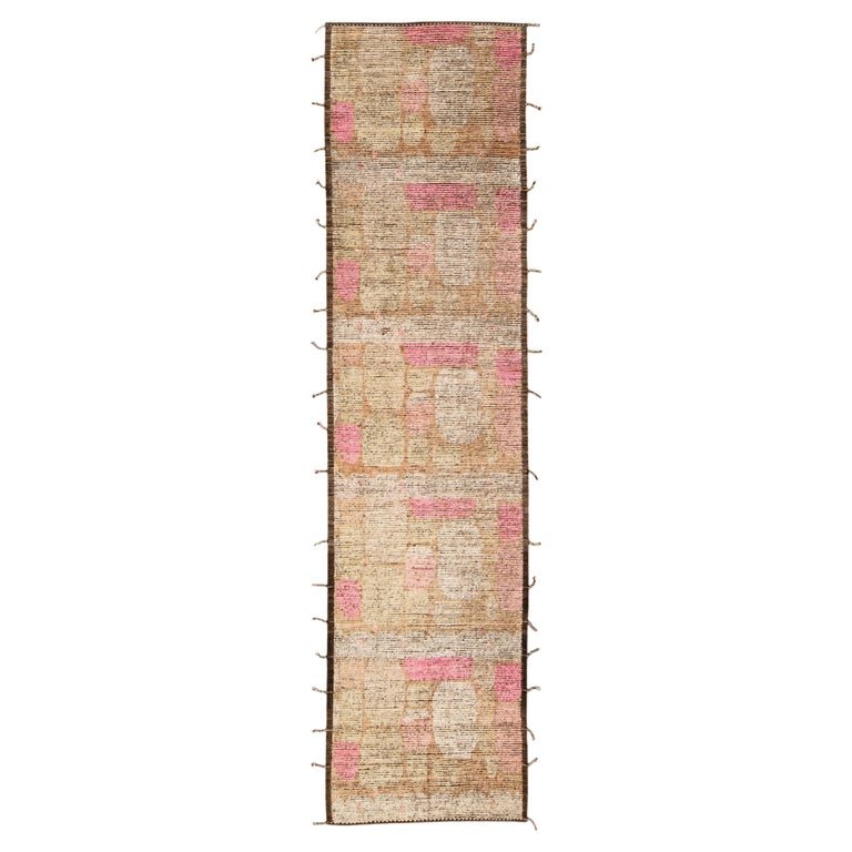 Boho Modern Moroccan Style Handmade Abstract Designed Brown Wool Runner ...