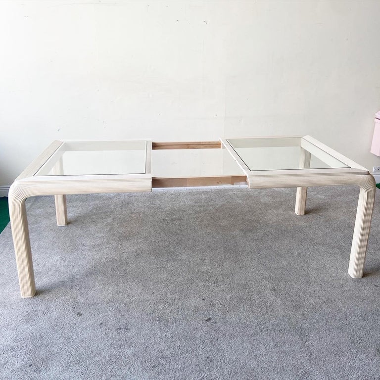 Boho Postmodern Pencil Reed Glass Top Dining Table For Sale at 1stDibs