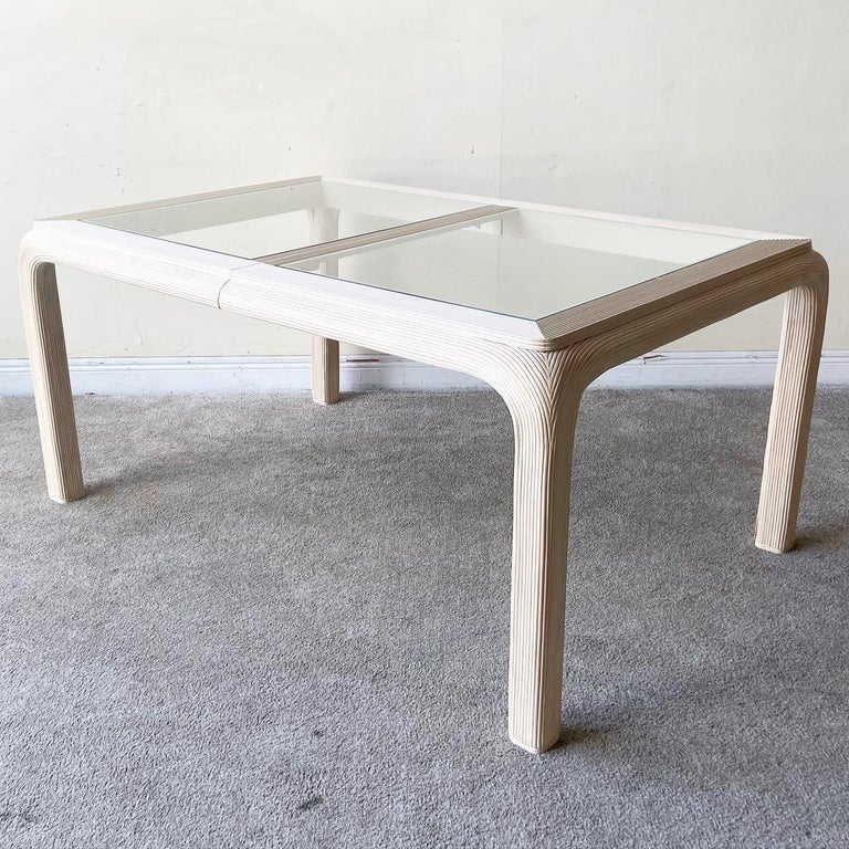 Boho Postmodern Pencil Reed Glass Top Dining Table For Sale at 1stDibs