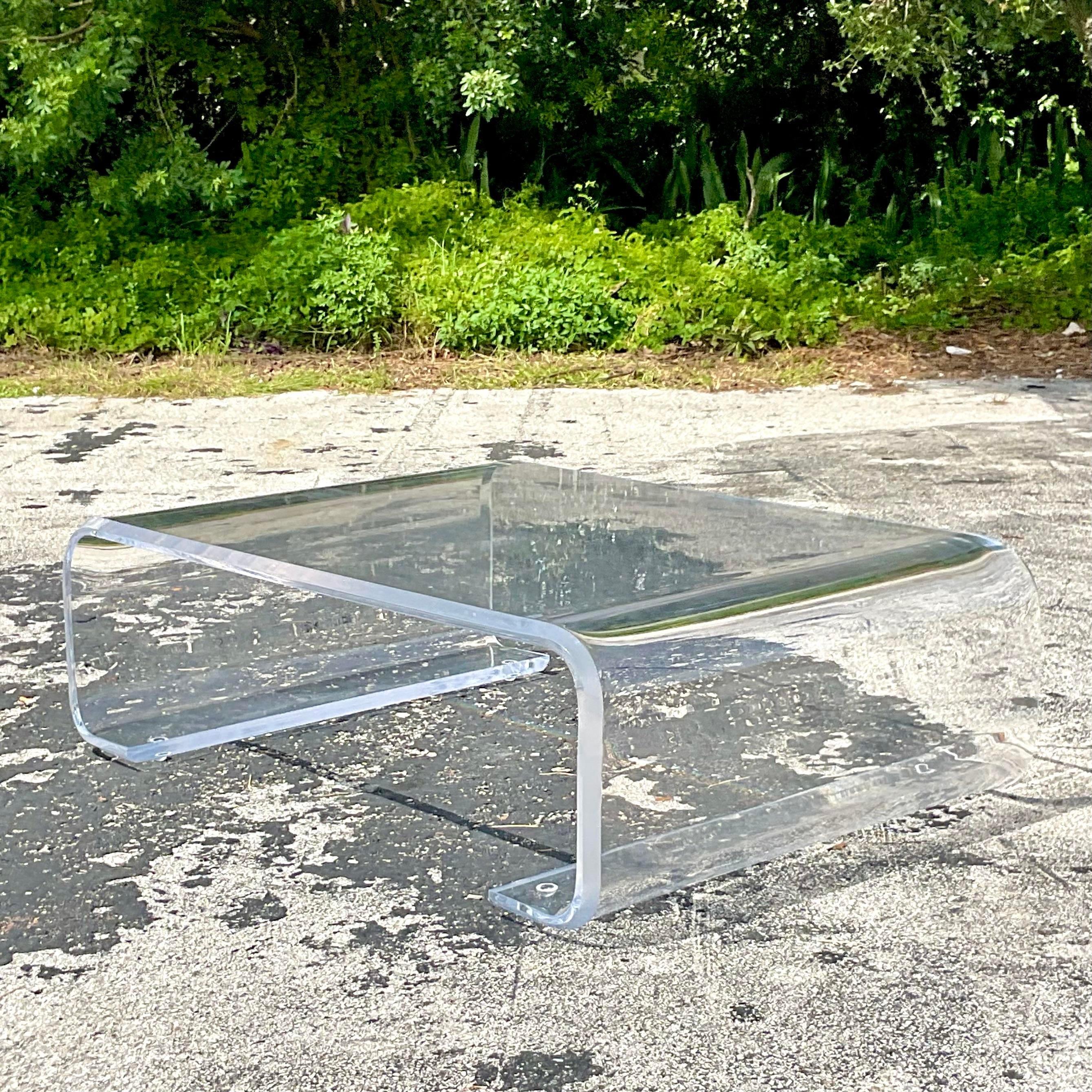 Boho Style Lucite Scroll Coffee Table For Sale at 1stDibs
