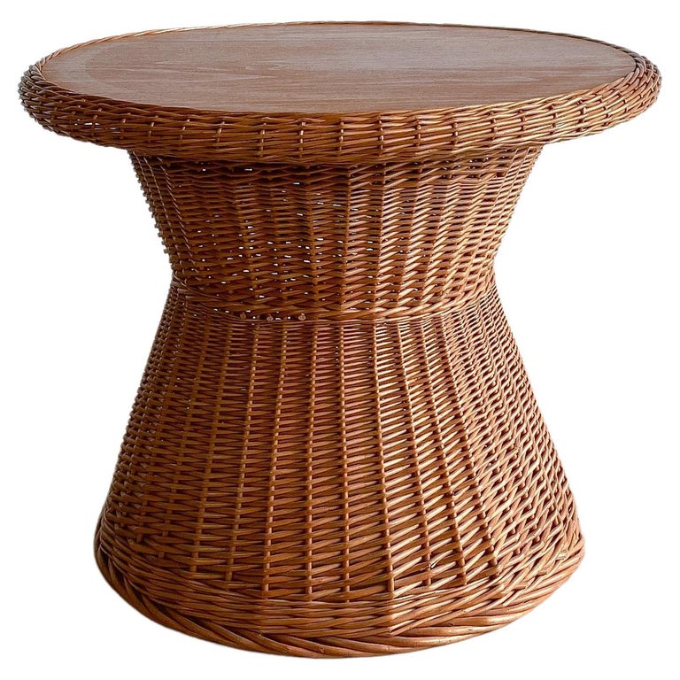 Boho Woven Rattan and Wood Occasional Table, 1960's For Sale at 1stDibs