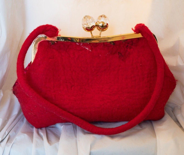 Boiled Felted Russian Red Pavlovo Posad Handbag Purse Bag Satchel ...