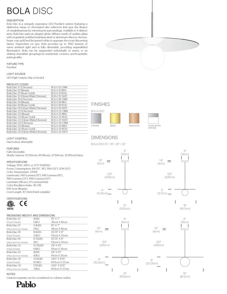 Bola Disc 32” Pendant Light in Brass by Pablo Designs For Sale at ...