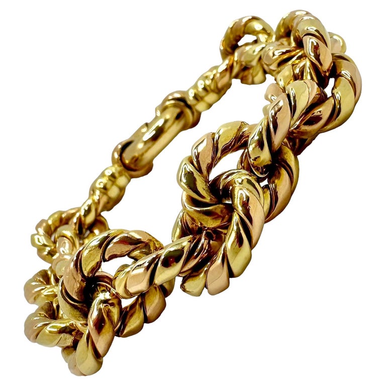 Bold 18K Yellow and Pink Gold Twisted Rope Cable Link Bracelet For Sale at 1stDibs
