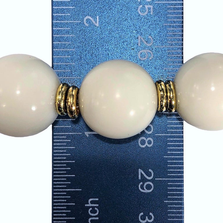 Bold, 23mm White Coral Bead, 18K Yellow Gold and Diamond Necklace by ...