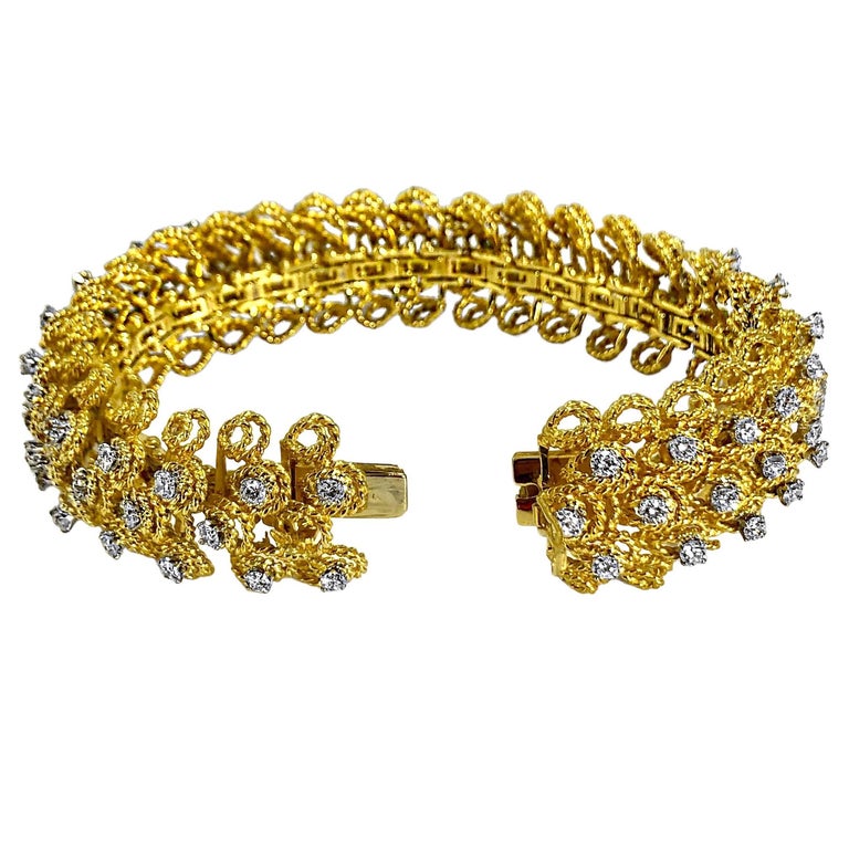 Bold American 1960's 18K Yellow Gold Cocktail Bracelet with 3 Rows of ...
