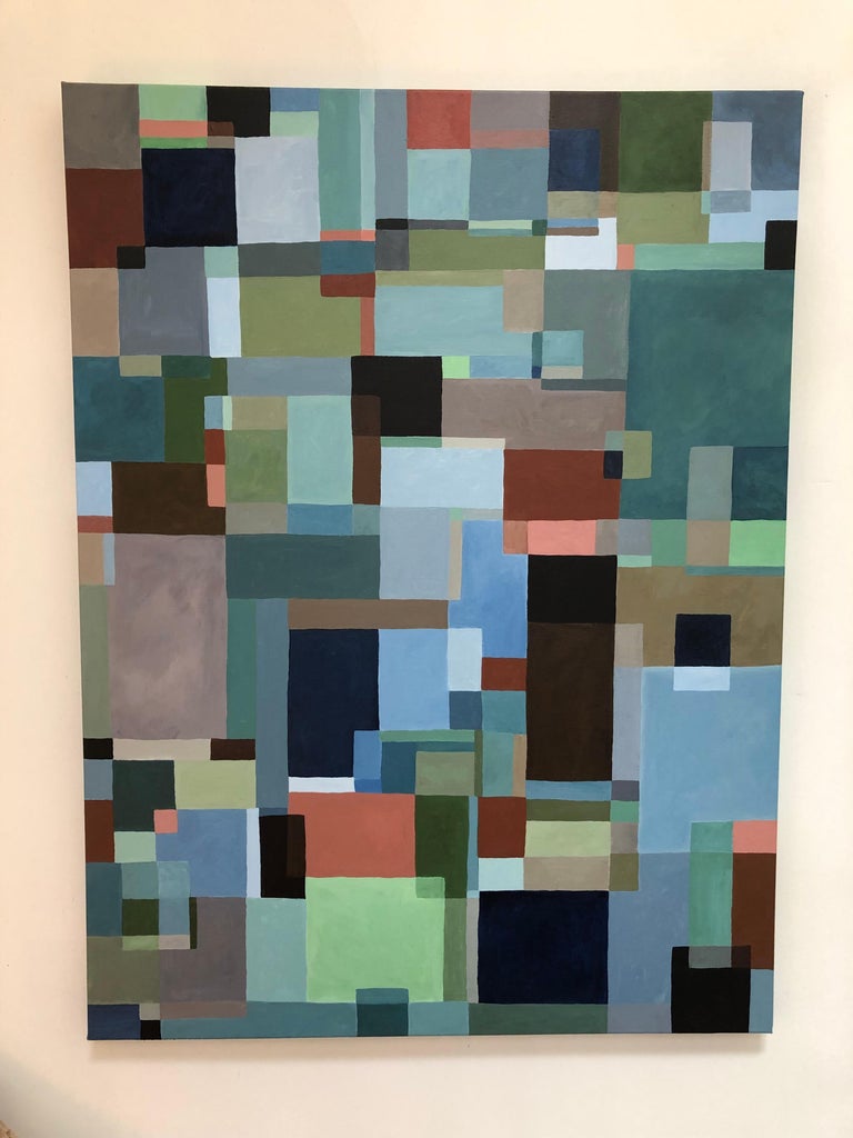 Bold Astract Painting with Overlapping Rectangles and Squares For Sale ...