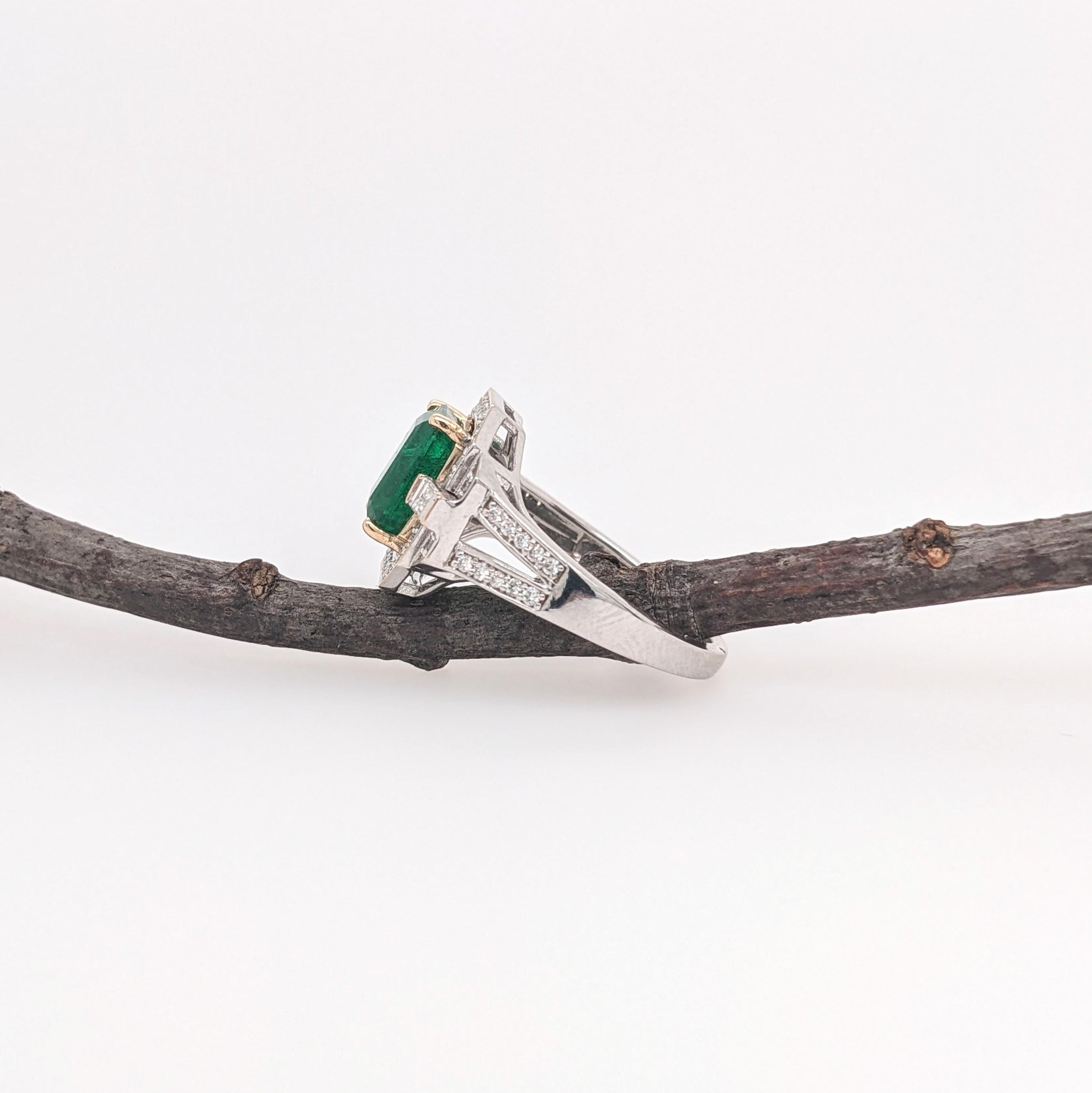 Bold Emerald Ring in Solid 14k White Gold w Diamond Accents Emerald Cut 8x6mm For Sale at 1stDibs