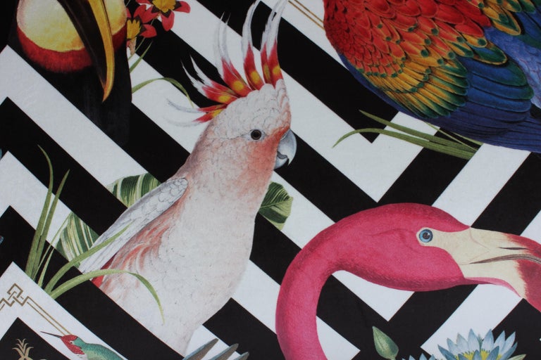 Bold Geometric Modern Tropical Bird Fabric Wingback Chair and a Half at ...