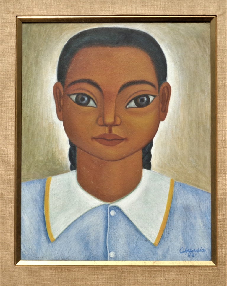 Portrait Painting Young Mexican Girl in the Style of Diego Rivera, 1956 ...