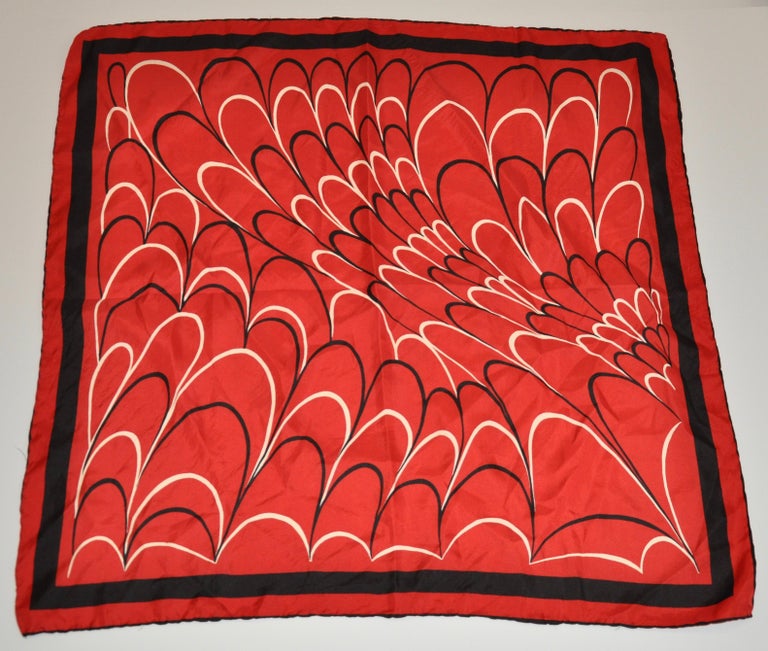 Bold Red, Black and Ivory "Multi Feathers" Silk Scarf For Sale at ...
