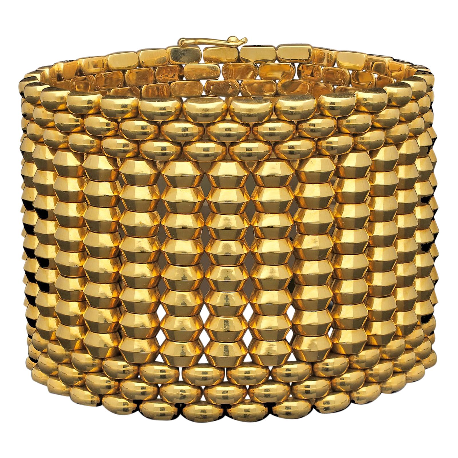 Bold Retro Wide 18 Karat Gold Bracelet of Highly Flexible Design, circa ...