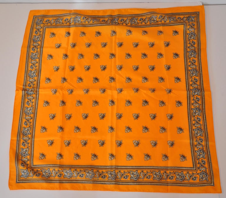 Bold Tangerine "Honeybee Florals" Scarf For Sale at 1stDibs