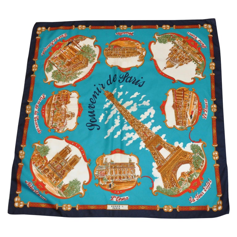 Bold "Turquoise Souvenir de Paris" Scarf For Sale at 1stDibs