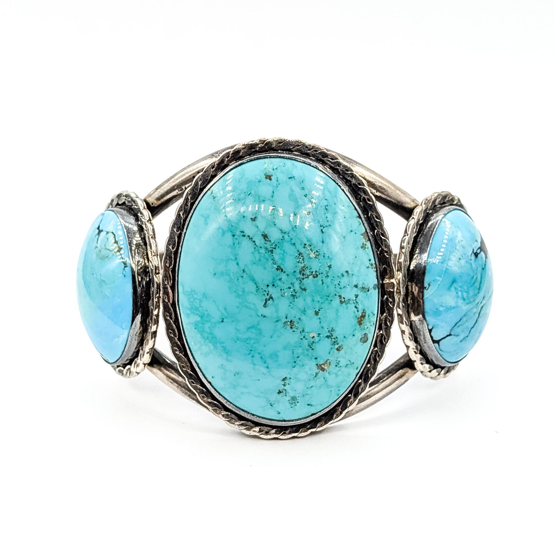 Bold Turquoise Triple-Stone Cuff Bracelet in Sterling Silver For Sale ...