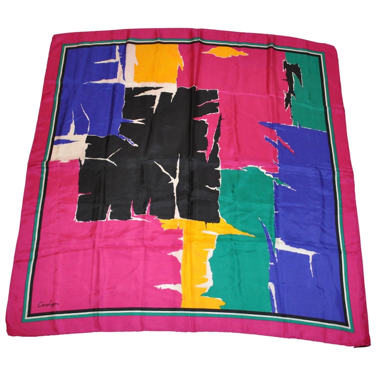 Bold and Vivid "Abstract Wilderness" Silk Scarf For Sale at 1stDibs