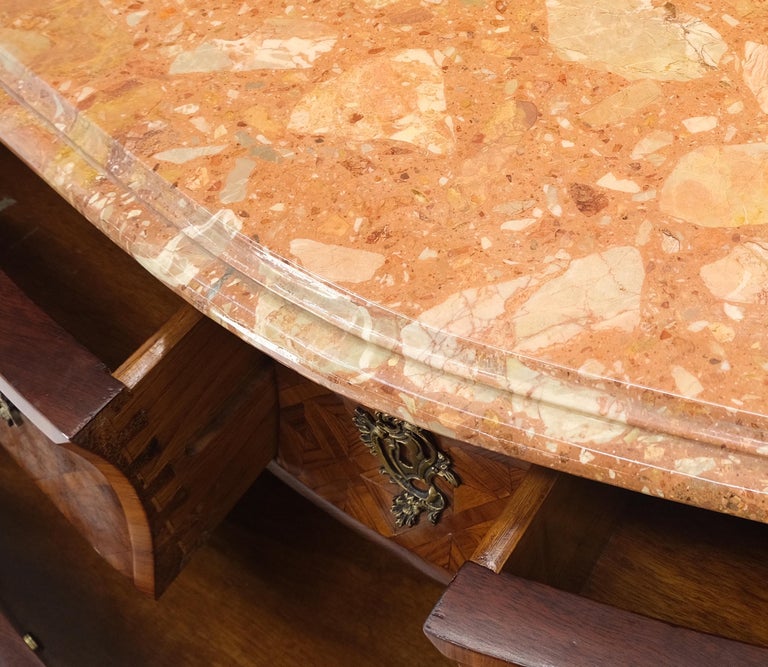 Bombe Bronze Ormolu Marble Top French Satinwood Louis XV 3 Drawers ...