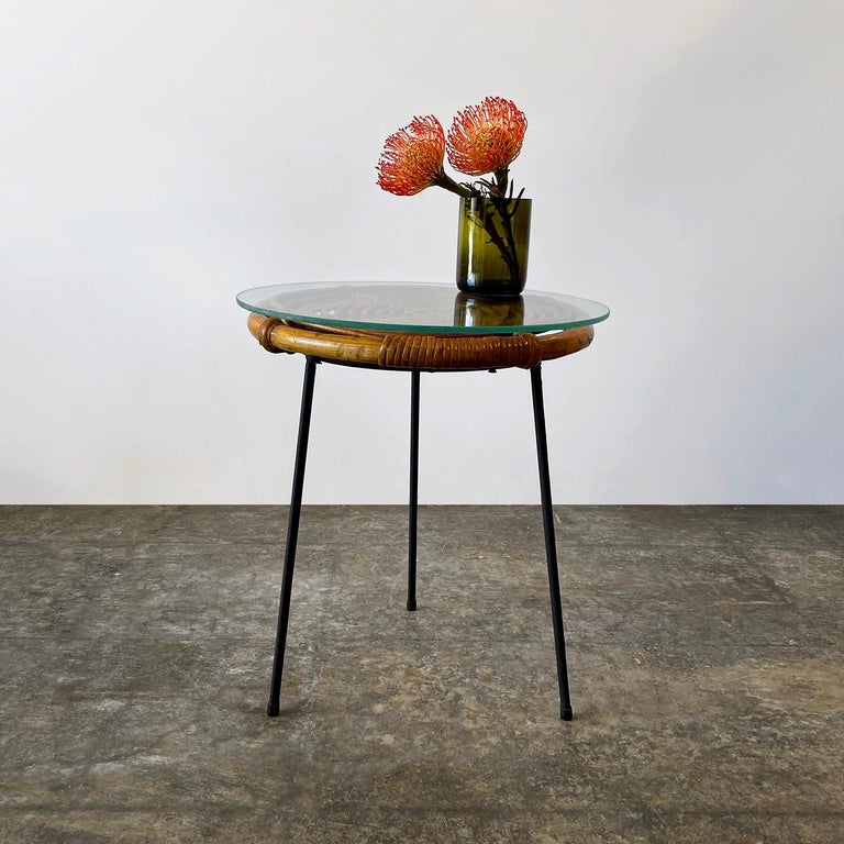 Bonacina Italian Rattan Spiral Side Table For Sale at 1stDibs