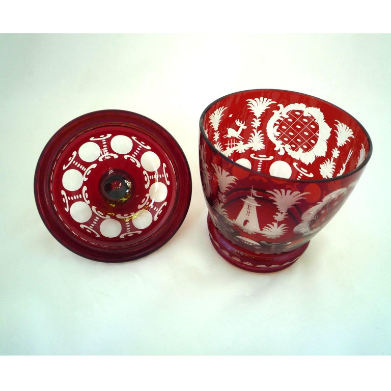 Bonboniere Ruby Glass Overcast and Cut, circa 1890 For Sale at 1stDibs