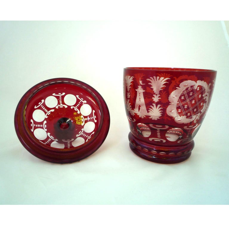 Bonboniere Ruby Glass Overcast and Cut, circa 1890 For Sale at 1stDibs