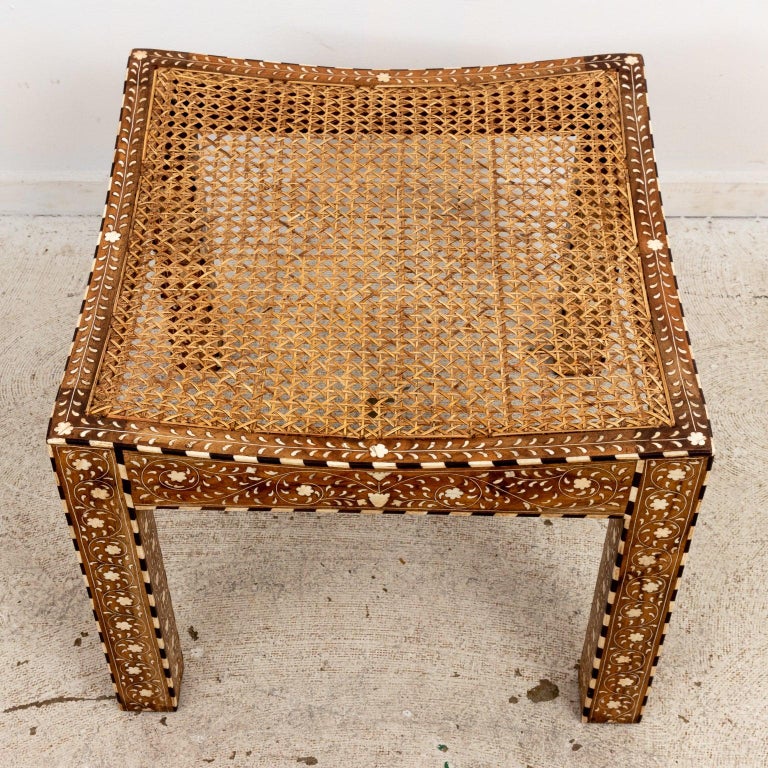 Bone Inlaid Caned Stool For Sale at 1stDibs