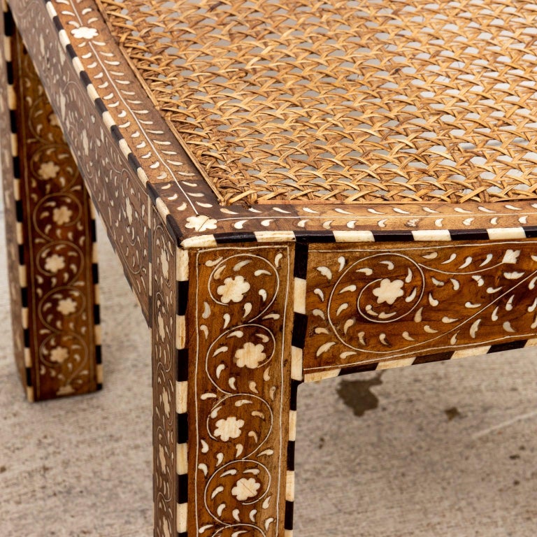 Bone Inlaid Caned Stool For Sale at 1stDibs