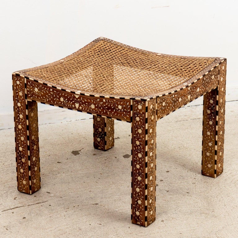 Bone Inlaid Caned Stool For Sale at 1stDibs