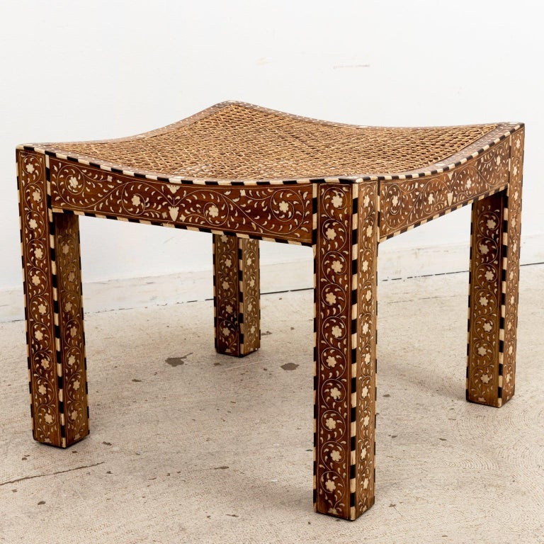 Bone Inlaid Caned Stool For Sale at 1stDibs