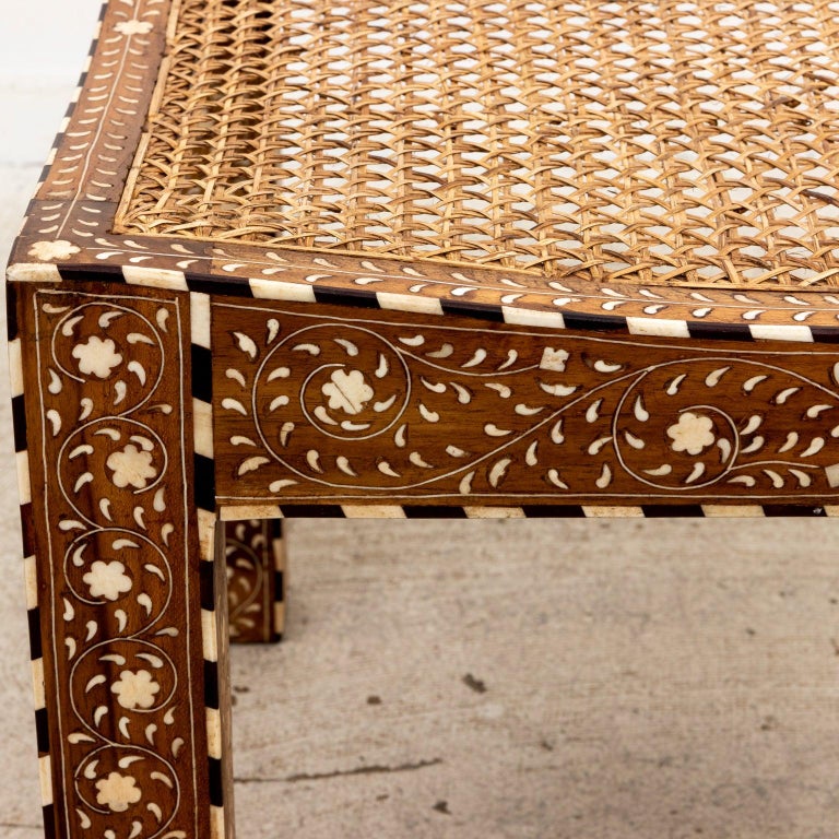 Bone Inlaid Caned Stool For Sale at 1stDibs