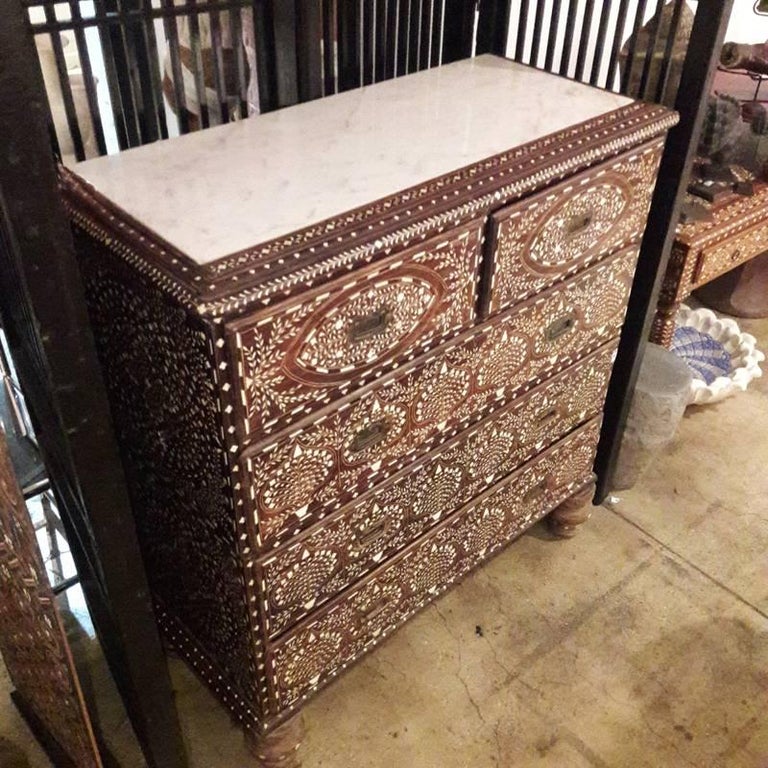 Bone-Inlaid Drawer Chest with Marble Top from India, 20th Century at ...
